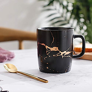 Coffeezone 12 oz Matte Ceramic Marble Tea Coffee Mugs Luxury Gold Inlay (Black, 4 Mugs Gold Marble)