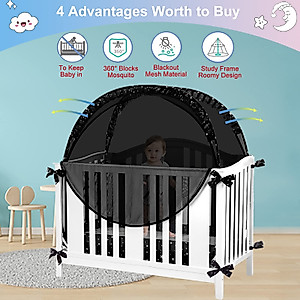 Safety Crib Net to Keep Baby in Black Pop up Crib Cover to Keep Baby from Climbing Out Blackout Crib Cover Mosquitero Net for Baby Travel Easy