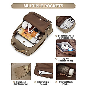 VENATIN Gym Backpack for Women Waterproof Small Gym Bag With Shoe Compartment Sports Essentials Backpack with Wet Dry Pocket,Khaki