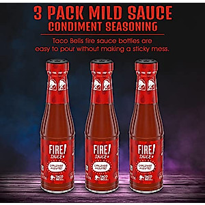 Taco Bill Fire Sauce Bottle, 3 Pack Taco Sauce Condiment Seasoning for Tacos Salad Chips Quesadilla Chicken Tex Mex Burritos and More, 7.5 Ounces Each with Nosh Pack Mints