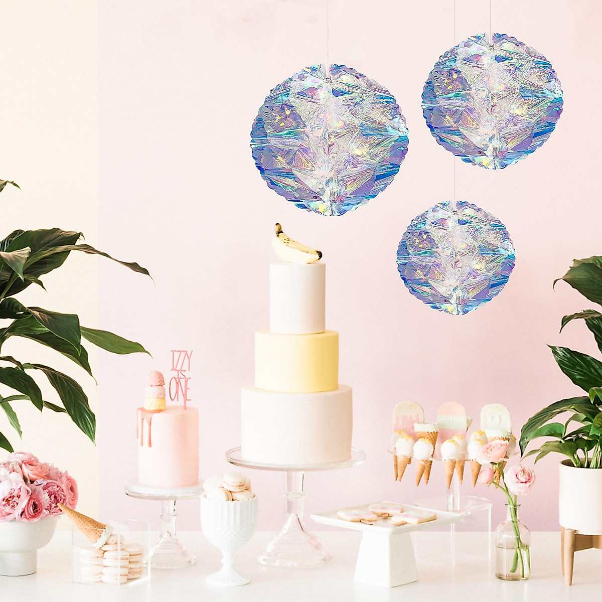 Iridescent Honeycomb Ball Decorative Hanging Ornaments Shiny Iridescent Foil Ceiling Hanging Flowers for Bridal Shower Wedding Birthday Theme Party Decoration