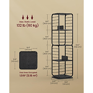 VASAGLE 4-Tier Rotating Bookshelf, Bookcase with Bookends for Small Spaces, Corner Shelf, Steel Frame, Ebony Black and Ink Black ULLS127B56