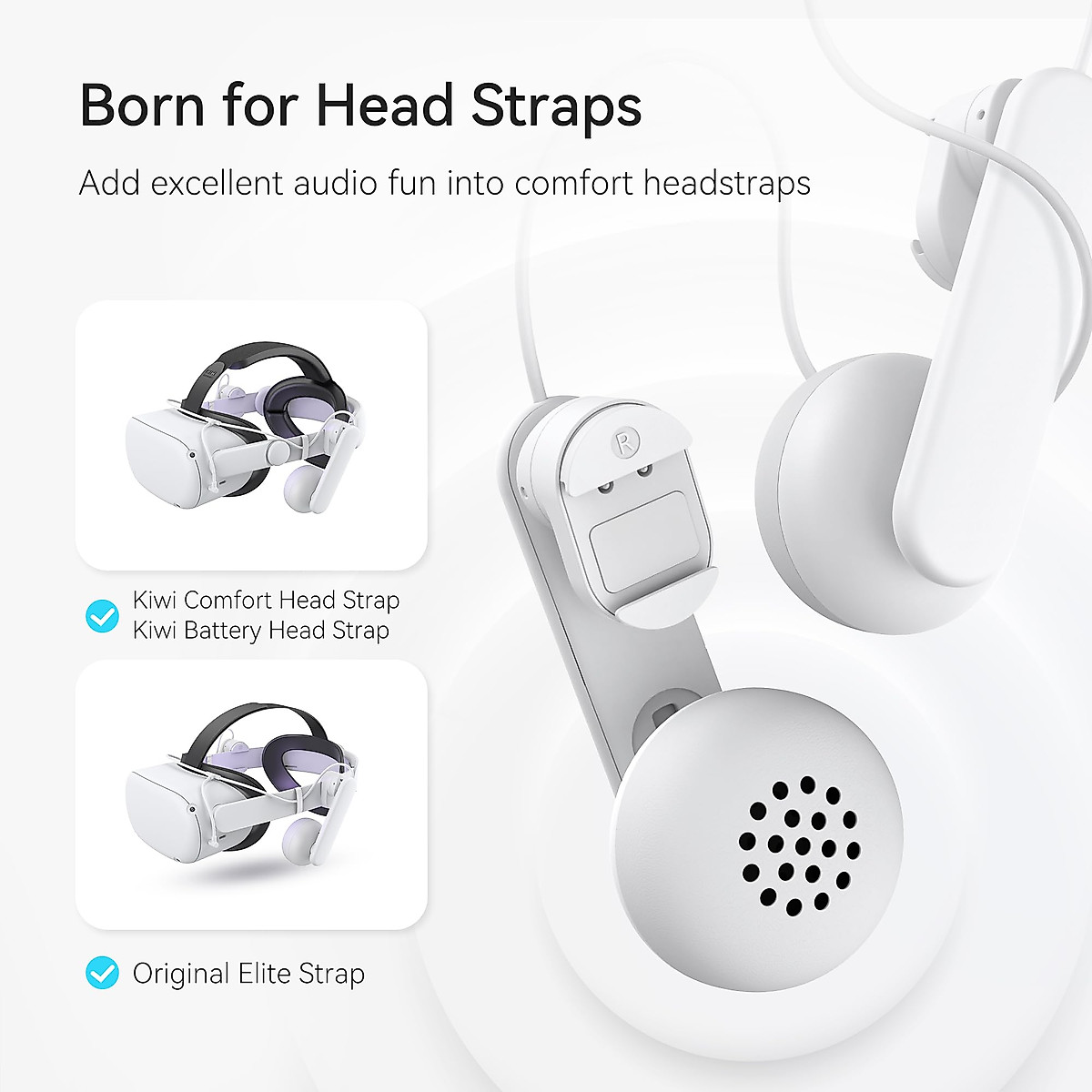 KIWI design Soft Clip-On Headphones for Quest 2 and Kiwi Head Straps, Enhanced Audio, Adjustable Fit