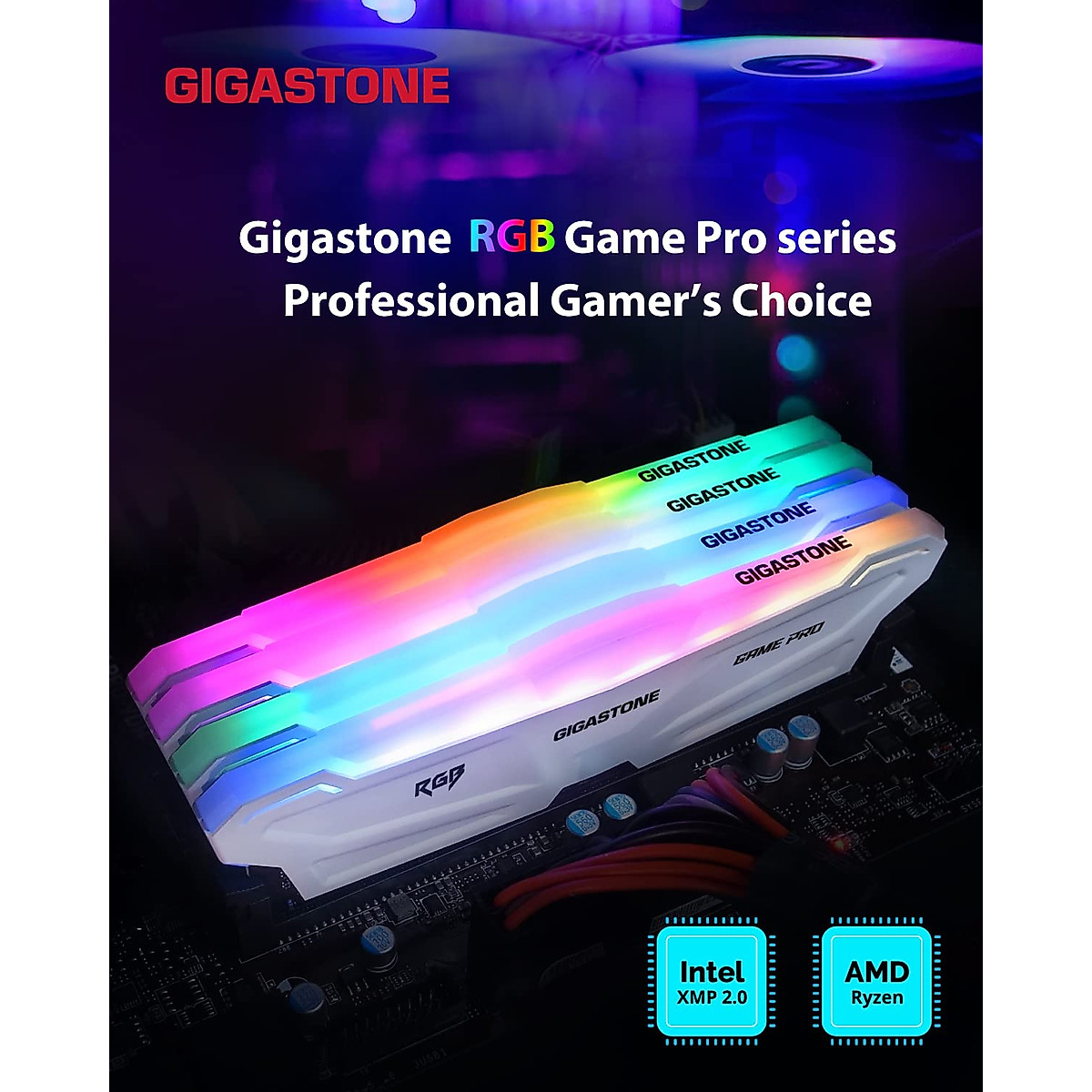 【RGB DDR4 RAM】 GIGSASTONE Game PRO 32GB Kit (2x16GB) DDR4-3200MHz PC4-25600 CL16-20-20-40 Intel XMP 2.0 AMD Ryzen 1.35V UDIMM 288 Pin Unbuffered Non ECC High Performance Gaming Desktop Memory - White