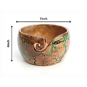 Rosewood Epoxy Resin Yarn Bowl for Multilple Uses - Lichtenberg Figure Yarn Bowl for Knitting and Crochet Holder/Yarn Storage Bowl (7"x4") (Green)