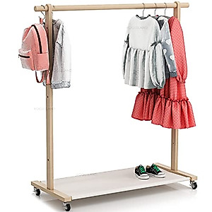 VOGUSLAND Dress Up Rack with Storage Shelf, Kids Clothing Rack with Caster Wheels, Child Garment Rack for Small Space