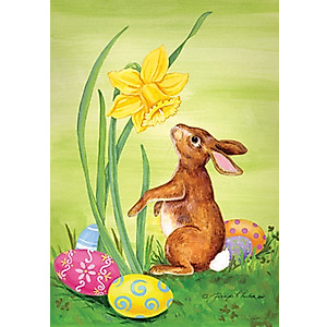 Toland Home Garden 119114 Bunny Daffodil Easter Flag 12x18 Inch Double Sided Easter Garden Flag for Outdoor House Eggs Flag Yard Decoration