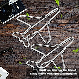 Airplane Shape Paper Clips, 10pcs/Set Stainless Steel Cute Plane Paperclips Funny Bookmarks Marking Document Organizing Clip for Memo Office Supplies School Stationery Gift Wedding Decoration
