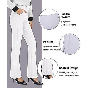 Agenlulu High Waisted Dress Pants for Women Bootcut Elastic Waist Pull On Work Slacks for Women Business Casual Yoga (White)