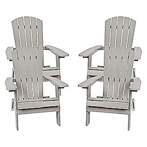 Flash Furniture Charlestown Folding Adirondack Chair - Gray - Poly Resin - Indoor/Outdoor - Weather Resistant - Set of 4