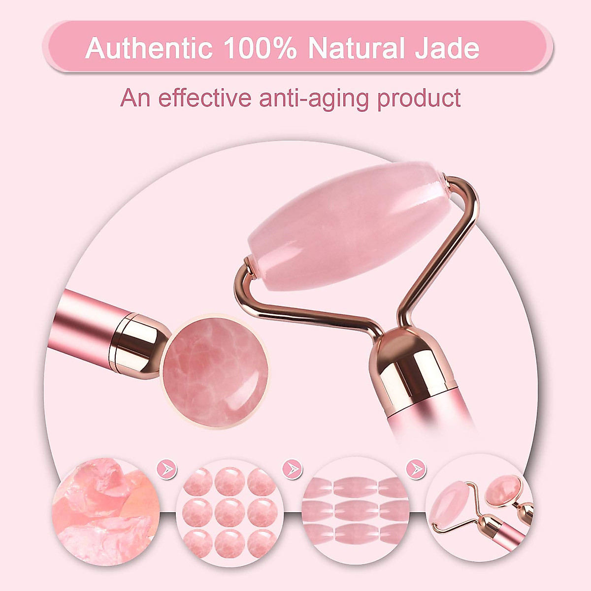 ZS ZESHIN Upgrade 2 in 1 Vibrating Jade Facial Massager Roller, Electric Rose Quartz Eye Face Roller to Press Skin Cream Oil for Anti-Aging Reducing Wrinkles and Glowing Youthful Skin Tone