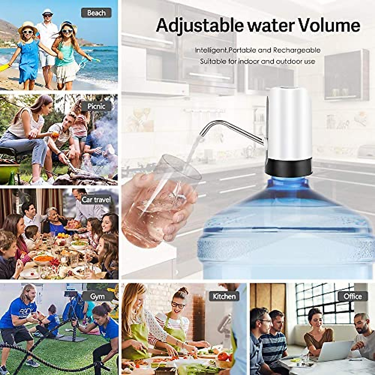 Water Dispenser 5 Gallon, for 48mm Screw or 55mm Crown Tops Water Bottle Pump. for Home, Office, Touring Car，The Game on Hot Days, Travel Vacation and Outdoor Camping or to a Festival.White