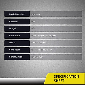 RECOIL RCI217-6 99.99% Oxygen Free Copper 17ft 2-Channel RCA Audio Cable Twisted Pair with Noise Reduction 6 Pack