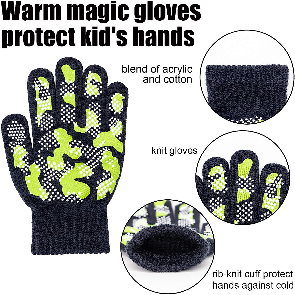 Remifa 12 Pairs Kids Winter Gloves, Christmas Gifts for kids Children Warm Magic Knit Gloves for Boys Girls