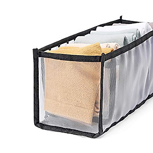 TIKHOENG Underwear Organizer, Drawer Divider For Underwear/ Socks/ Bras/ Ties, Foldable Storage Boxes, Organizers Clothes Storage With 3pcs Of 6/7/11 Compartments (Black)