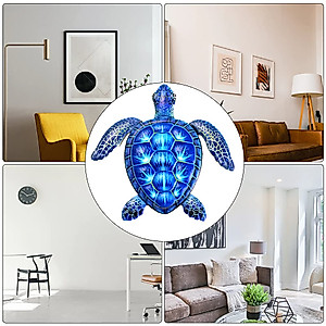 BWWNBY Metal Sea Turtle Wall Sculptures Outdoor Coastal Ocean Art Hanging Decorations for Indoor Outdoor Bathroom Garden(Blue)