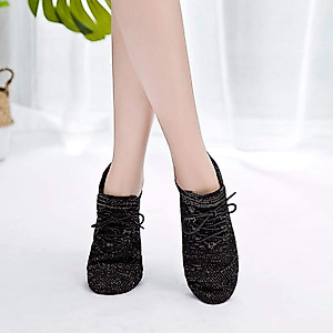 Women Men Standard Practice Social Dance Sneaker Beginner Ballroom Dancing Shoes 1" Heel Black (US7 / EU37)