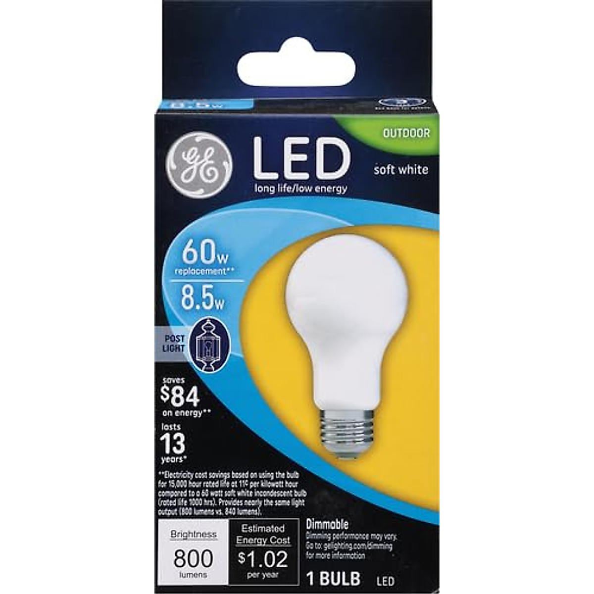 GE Lighting LED Outdoor Light Bulb, 10.5 Watt (60 Watt Equivalent) Soft White, Medium Base, Dimmable (1 Count)