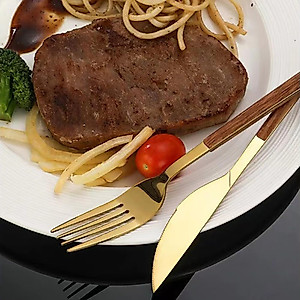 Aimilan 20 Piece Gold Silverware Set for 4, Imitation Wooden Handle Flatware Cutlery Set for Home Kitchen Restaurant, Mirror Finish, Dishwasher Safe (20-Piece for 4)