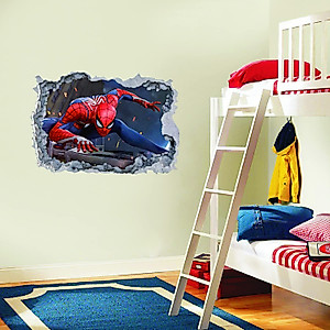 Spiderman Wall Decal PVC Material 3D Cartoon Sticker for Kids Room Bedroom Wall Decoration, Spiderman Room Decoration for Boys