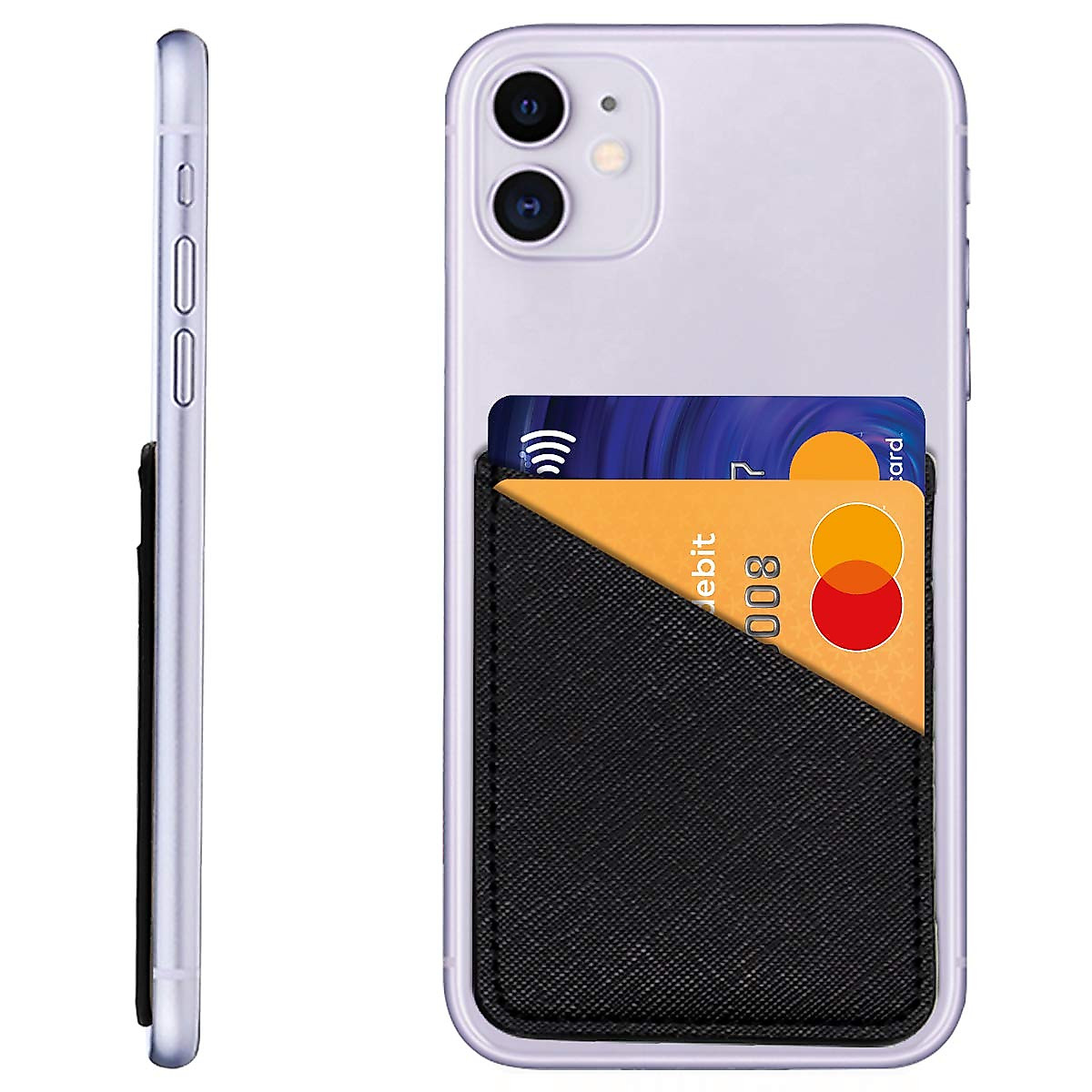 Phone Pocket Wallet Card Holder Stick on Leather Adhesive Sticker for Back of Cell Phone(Black)