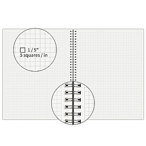 HULYTRAAT Large Graph Ruled Wirebound Spiral Notebook, 8.5 x 11 Inches, 5 X 5 Graph Ruled (5 sq/in) Paper Pad, Premium 100gsm Ivory White Paper, 128 Squared/Grid Pages per Notebook (Pack of 2)