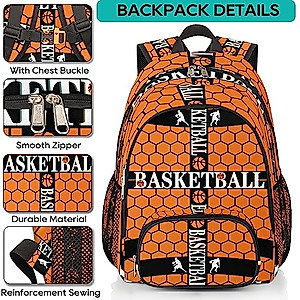 OMFUNS Basketball Ball School Backpack for Kids Boys Girls Women Men Cool Sport Quote Bookbag for College Gym Travel School Bag Rucksack Casual Daypack Computer Laptop Backpack