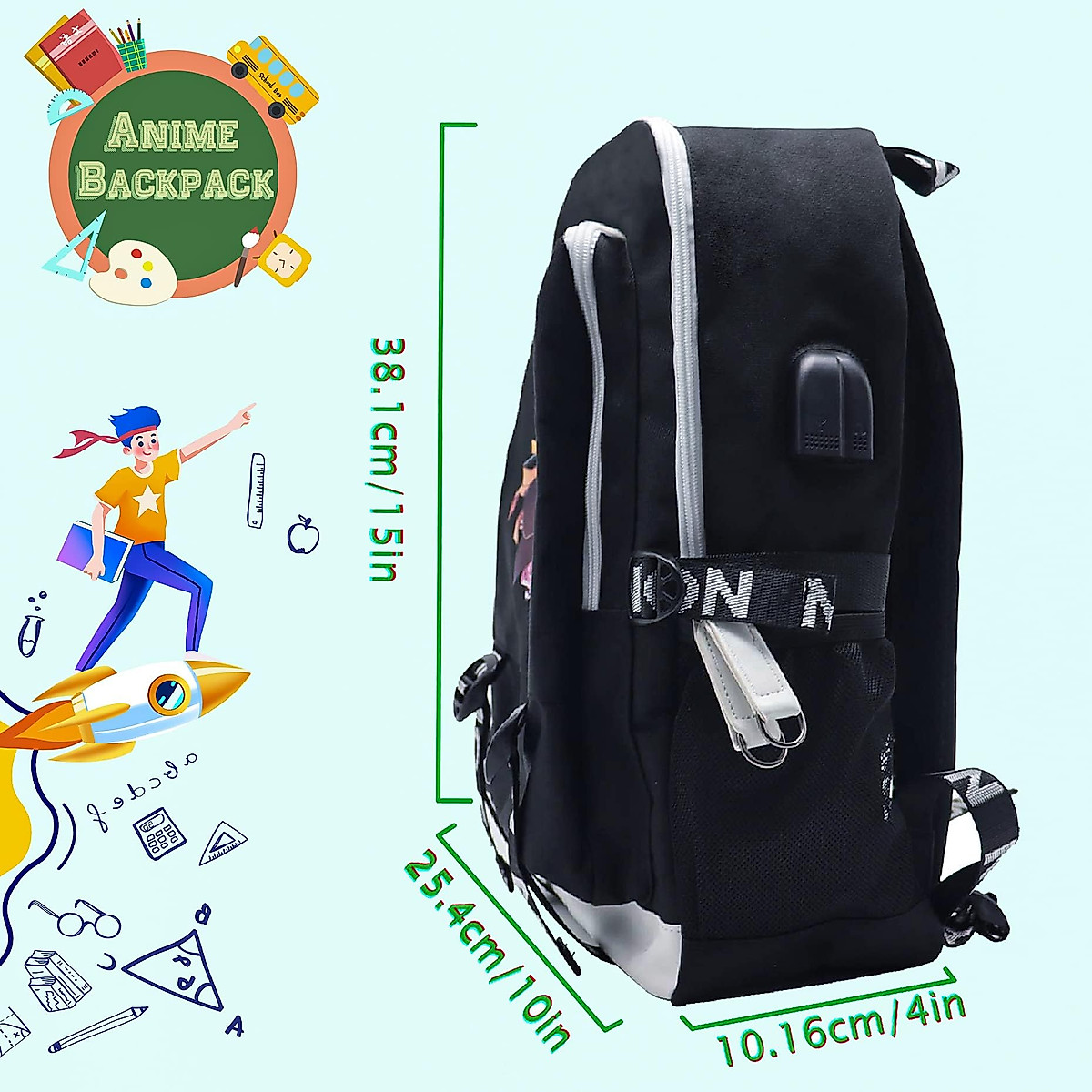 IUTOYYE Boy's Backpack, 3D Print Anime Bags Comic Fans School Student Backpack with USB Charging Port… (M Style)