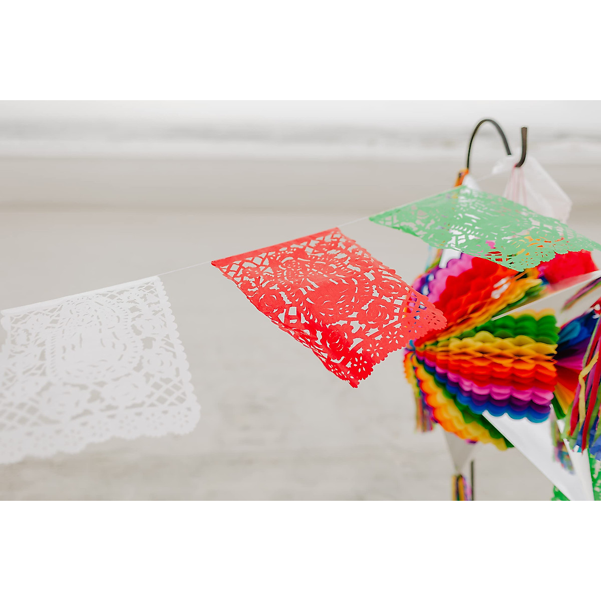 TexMex Fun Stuff - Mexican Banner Decorations, Mexican Party Decorations, Mexican Banner Papel Picado, Virgin of Guadalupe, Paper, 14 x 9 Inches per Flag, Set of 2