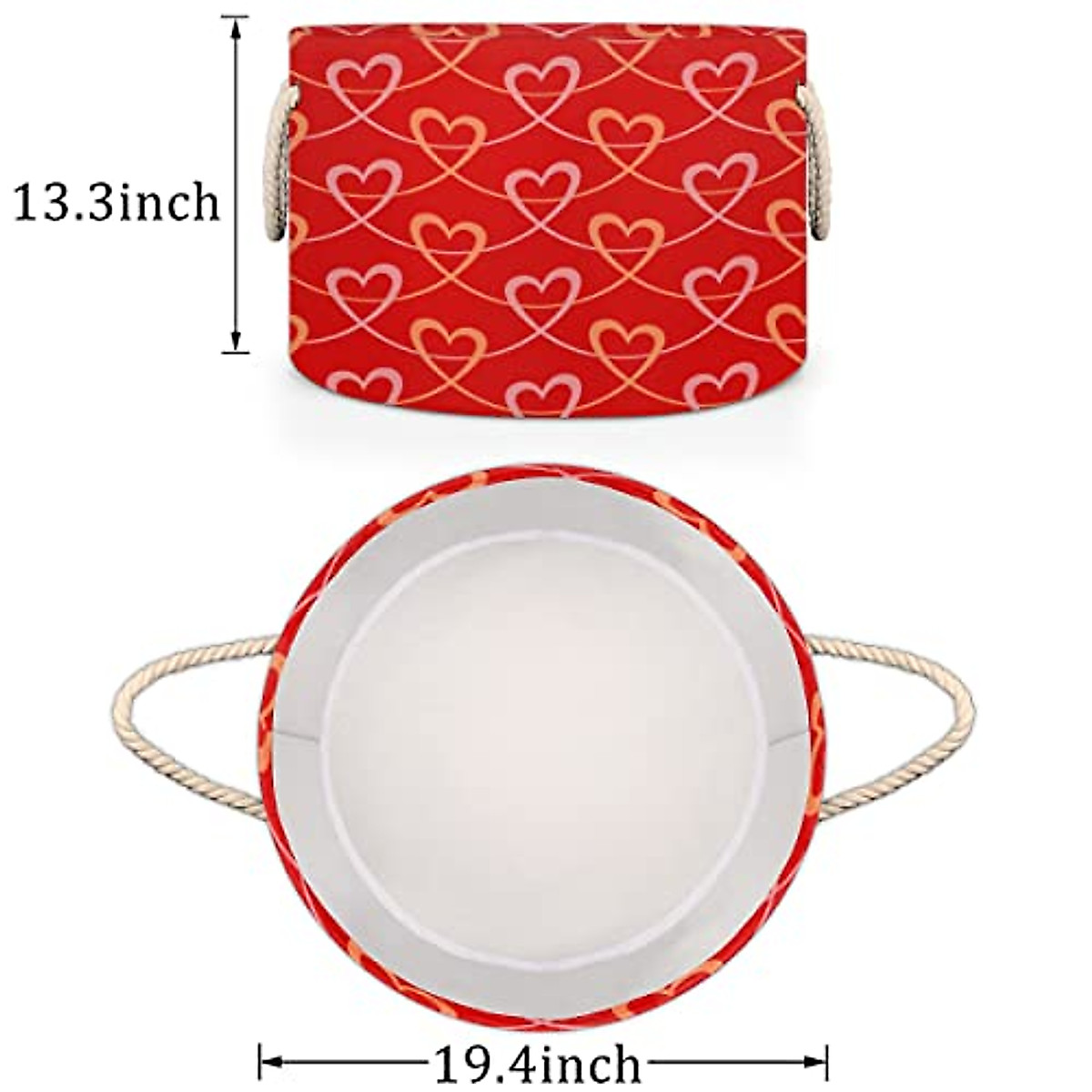Red Valentines Day Love Heart (4) Large Round Baskets for Storage Laundry Baskets with Handles Blanket Storage Basket for Bathroom Shelves Bins for Organizing Nursery Hamper Girl Boy