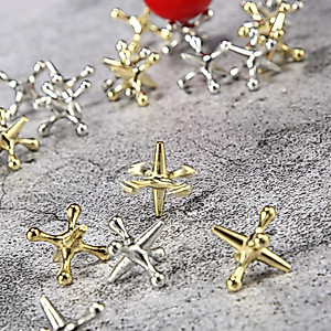 Legigo 3 Sets Retro Metal Jacks and Ball Game Toys Kit,Include 3 Pieces Red Rubber Balls and 30 Pieces Gold and Silver Metal Jacks for Kids and Adults,Classic Game of Jacks for Party Favor