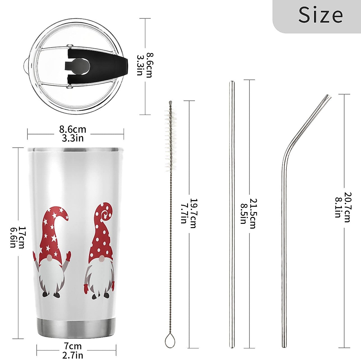 Yasala Christmas Tumbler Star Heart Hat Gnome Insulated Coffee Cup Back to School Beverage Container Office Travel Mug with Straw and Lid 20oz Holiday New Year Gift