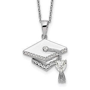 IceCarats 925 Sterling Silver Cubic Zirconia CZ Graduation Cap Chain Necklace