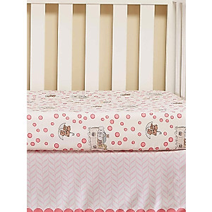 EVERYDAY KIDS Precious Moments Noah’s Ark 4 Pc Crib Bedding for Girls Nursery Set Includes Baby Bed Quilt, Fitted Sheet, Dust Ruffle and Diaper Stacker with Sweet Images of Elephants and Giraffes