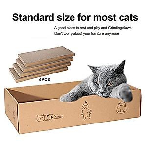 4 Packs in 1 Cat Scratch Pad with Box , Cat Scratcher Cardboard,Reversible,Durable Recyclable Cardboard, Suitable for Cats to Rest, Grind Claws and Play with Scratch Box