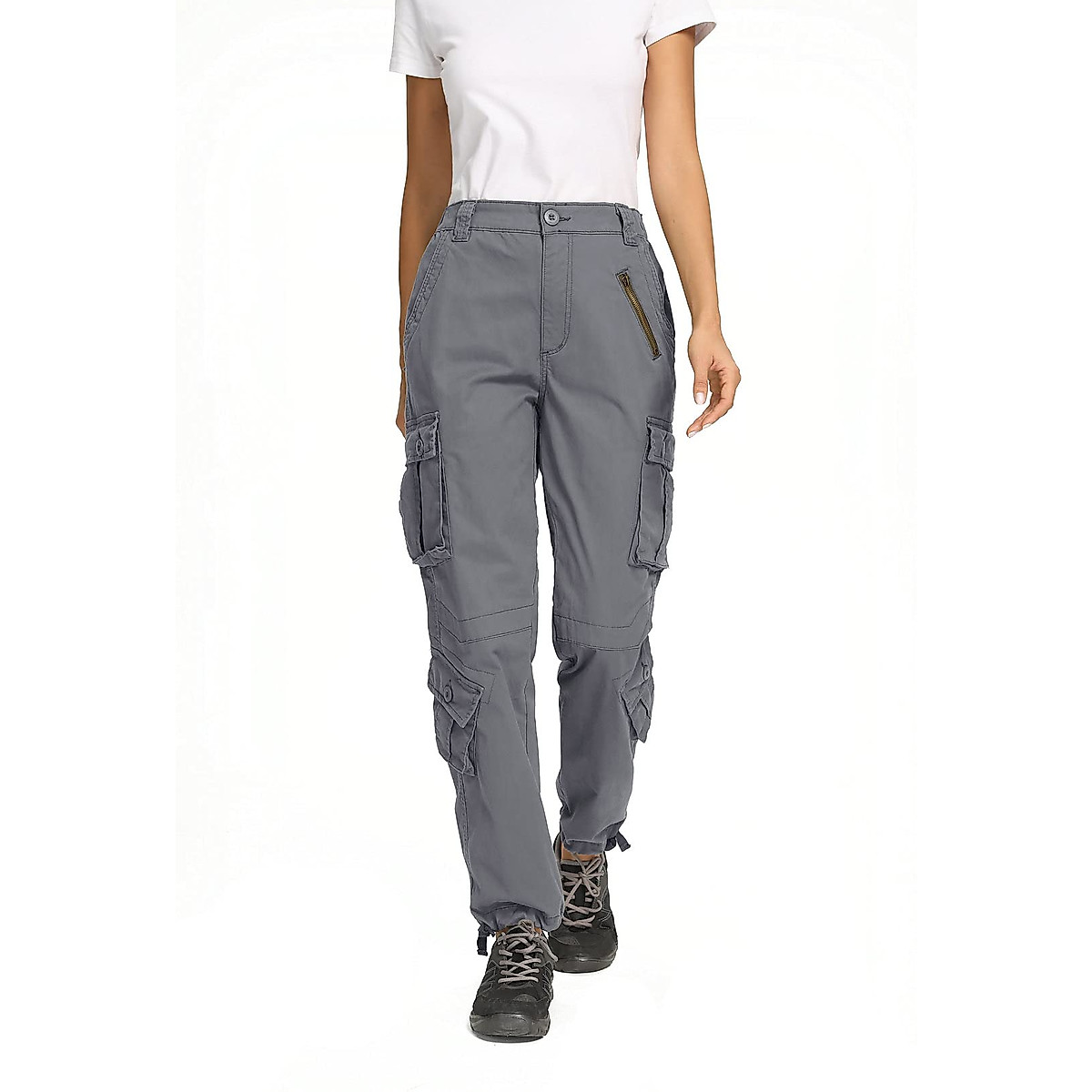 Raroauf Work Cargo Pants Womens Cotton Casual Military Combat Tactical Pants,Rip-Stop Outdoor Hiking Trousers Grey US 14