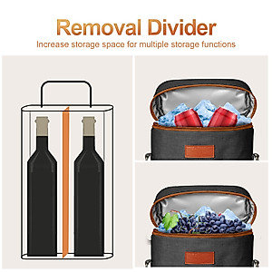 FOCHIER F 2 Bottle Wine Gift Bag, Insulated Wine Bottle Carrier Tote bag, Wine Cooler Bag for Travel, Picnic, Party, Dinner, Great Christmas Day Gift, Black