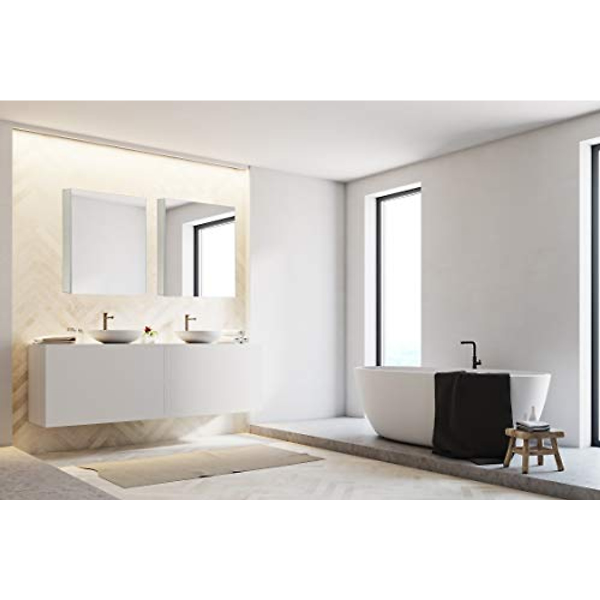 Bathroom Medicine Cabinet, Aluminum, Recessed/Surface Mount, 24" x 24", Right/Left Hinged, Mirrored Interior