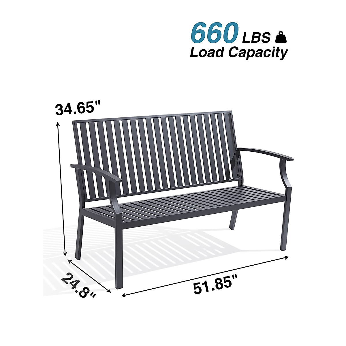 Mutaomay Outdoor Bench, 52" Aluminum Frame 3-Person Patio Garden Bench with Anti-Rust, Porch Bench Furniture Memorial Benches for Outdoors Park, Lawn, Deck Weathered 660LBS Weight Capacity