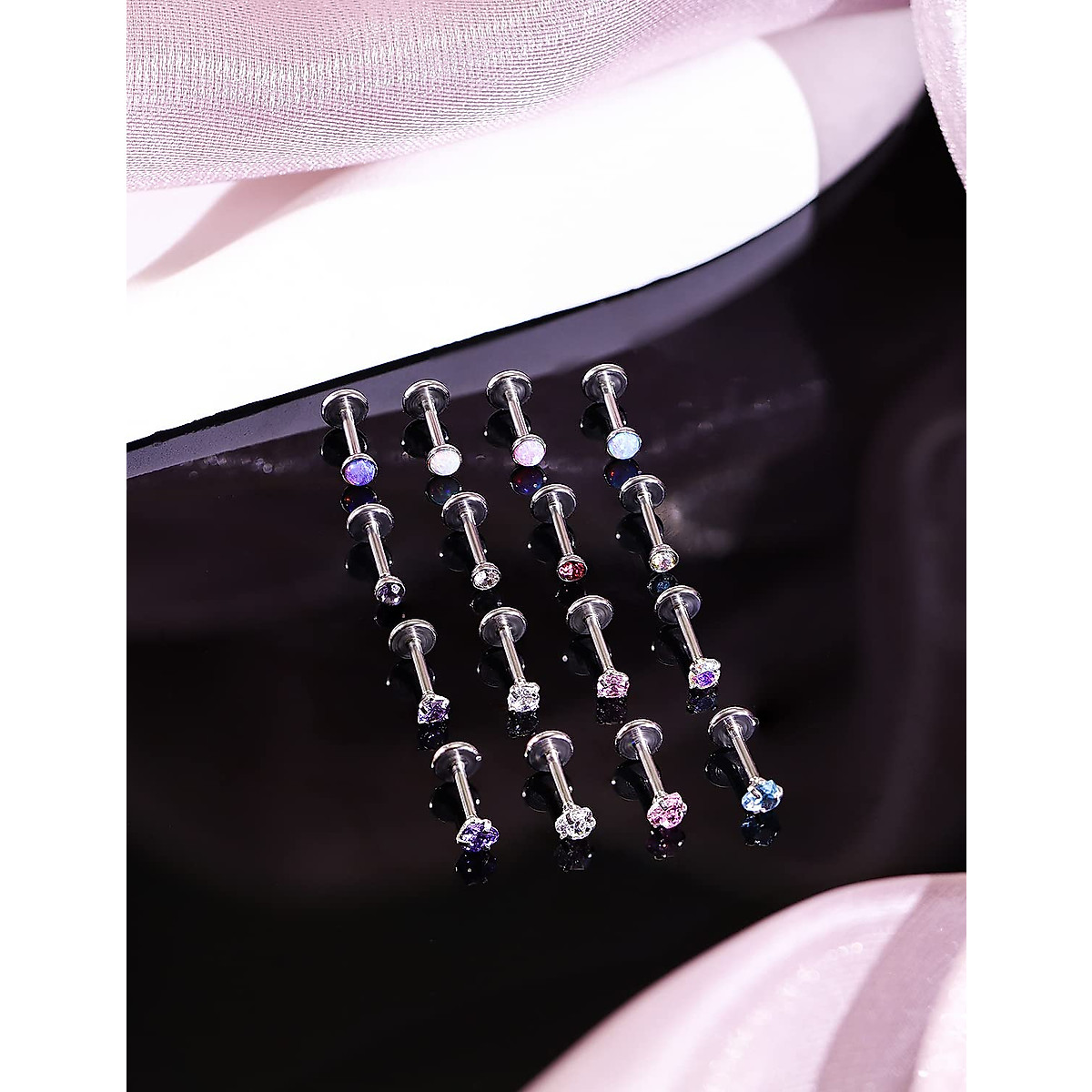 Oicctyzio 18g Threadless Push In Earrings Nose Rings Studs for Women Men Hypoallergenic Surgical Steel Flat Back Cartilage Earring Tragus Helix Lip Labret Medusa Piercing Jewelry