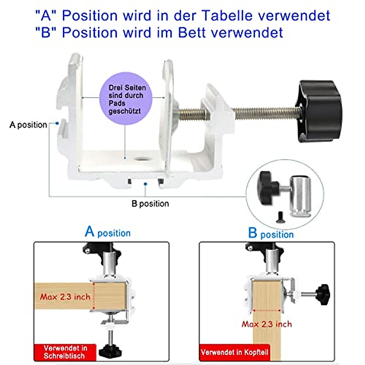 Tablet Stand for Bed, Adjustable and Foldable Tablet Stand Holder with 360 Degree Rotation for iPhone iPad Cellphone Tablet Kindle Fire, or Other 4.7-12.9 inch-Screen Devices (Black)(Extended Arm)