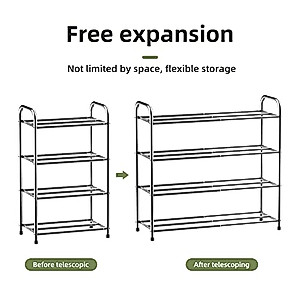 4-Tier Stackable & Expandable Shoe Rack for Closet Adjustable Organizer Storage Stainless Steel Shoe Shelf for Entryway, Bedroom, Dorm Room, Outdoor