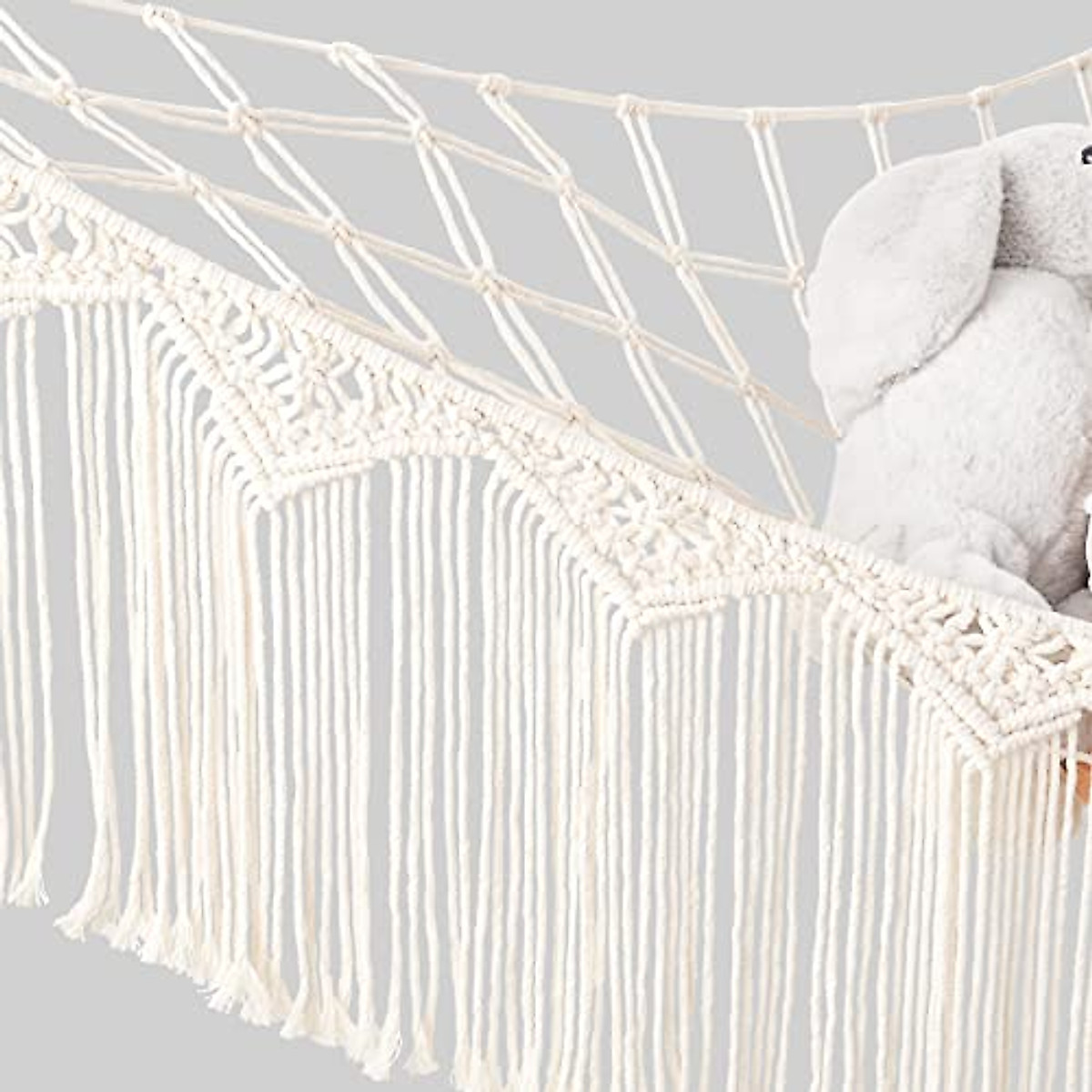 Mkono 2 Style Macrame Stuffed Animal Hammock Toy Storage Organizer with Lights and Tassels Boho Stuff Animals NetLarge Capability Corner Toys Display Hammock for Nursery Playroom