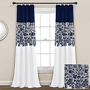 Lush Decor Lush DÉCOR Navy Estate Garden Print Curtains Room Darkening Window Panel Set for Living, Dining, Bedroom (Pair), 84” Long x 52” Wide