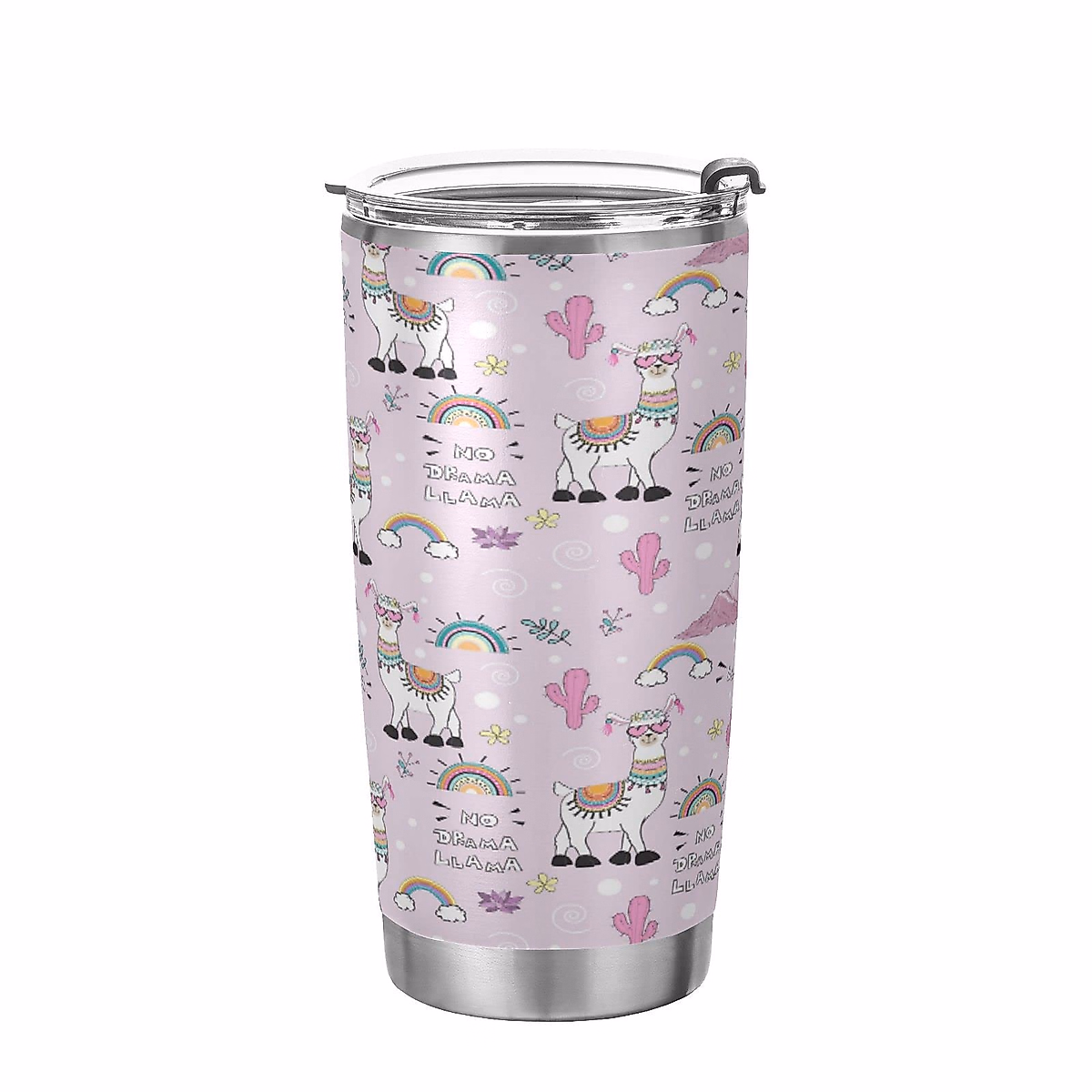 Cute Cartoon Llama with An Inscription No Drama Llama on A 1 20oz Tumbler Insulated Coffee Cup Wine Tumbler Stainless Steel Reusable Water Bottle Double Walled Travel Mug Thermal Cup for Hot Col