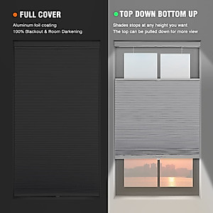 Changshade Custom Top Down Bottom Up Cellular Shades Cordless Blackout, Honeycomb Blinds Room Darkening Window Shades, 1.5" Cell Pleated for Office,Bedroom, Child, Bathroom, Easy to Install,White