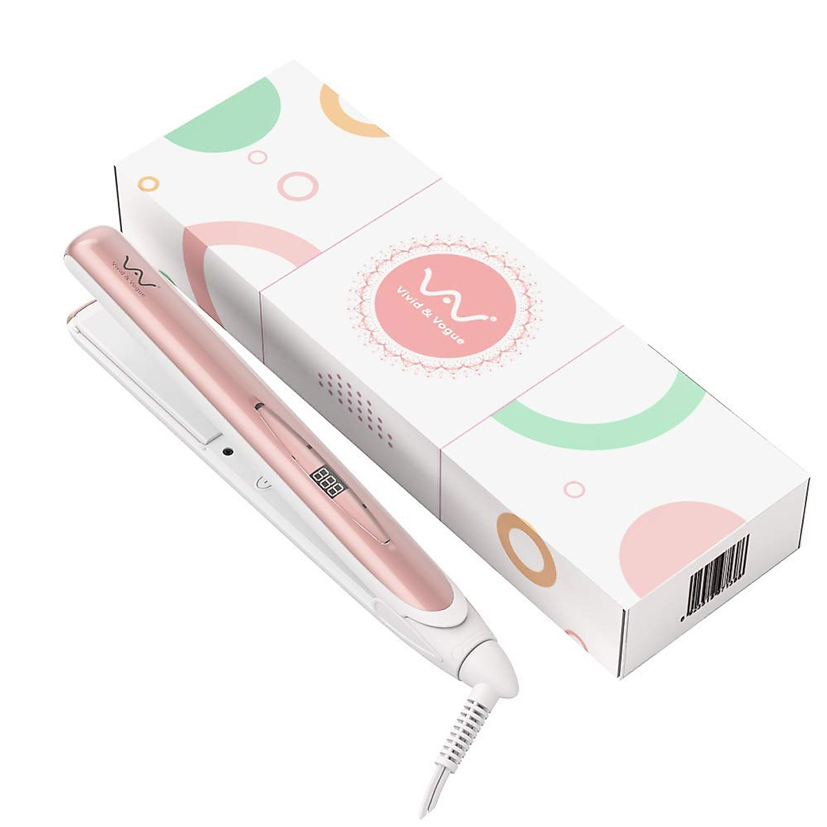 VAV Professional Hair Straightener Negative Ions Ceramic Flat Iron 1 Inch 2 in 1 Curling Iron and Straightener Constant Temperature 410°F for Girls