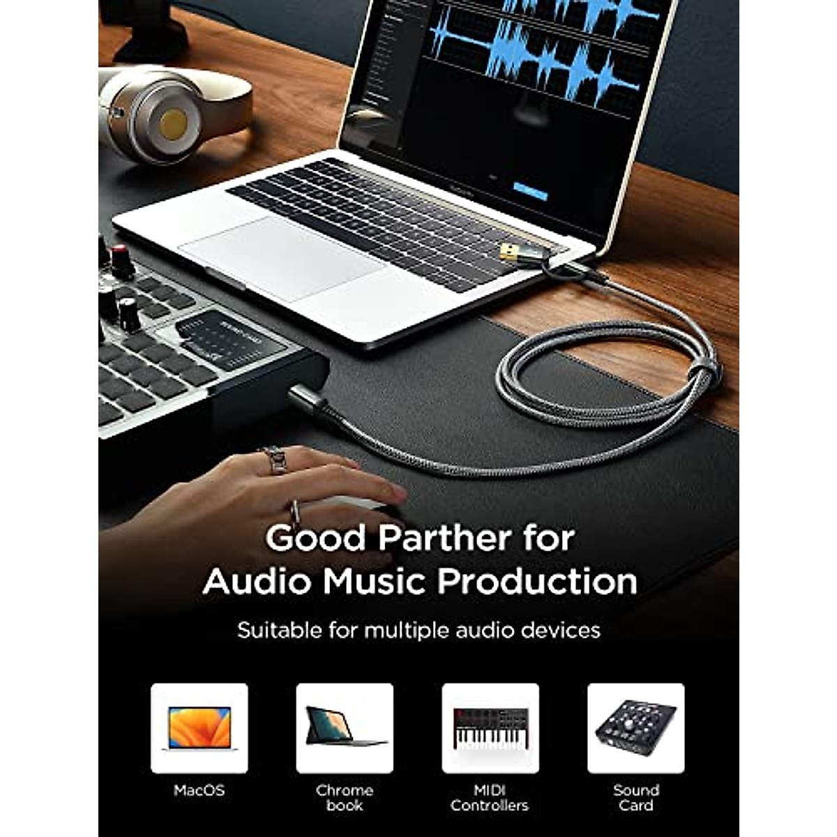 AINOPE Printer Cable, [2-in-1] USB Printer Cable High-Speed [Plug and Play] Nylon Braided [Never Rupture] USB B to USB C Printer Cord for MacBook Pro/Air, HP Canon Dell Epson Brother