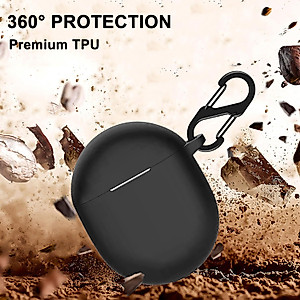 HXFRTYU Case Compatible with Google Pixel Buds Pro, Soft Silicone Shockproof Protective Cover with Carabiner Accessories, Black