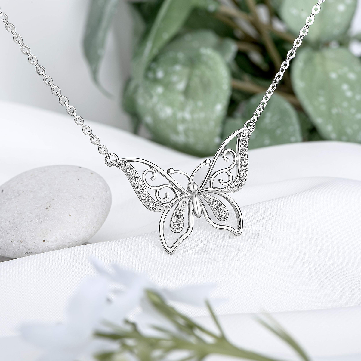 ELEGANZIA Butterfly Necklaces for Women Sterling Silver Jewelry Sparkling Cubic Zirconia for Girlfriend Mom